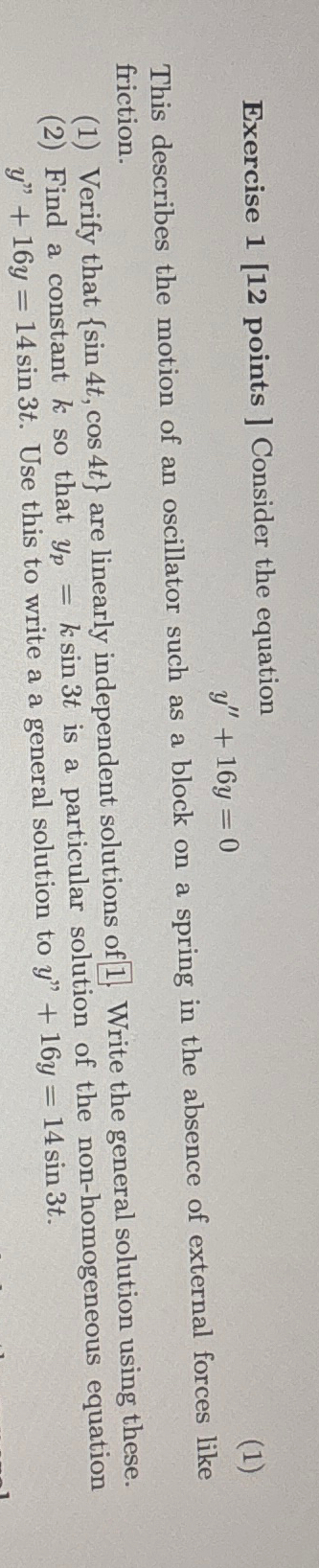 Solved Exercise 1 [12 ﻿points ] ﻿Consider the | Chegg.com