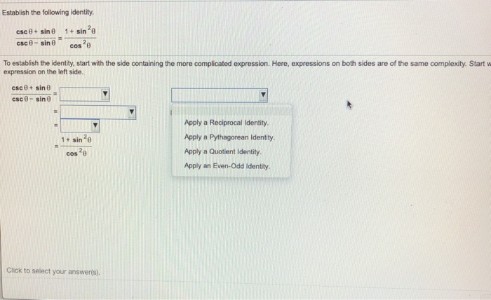 Solved Establish the following identity. csc + sin csc - | Chegg.com