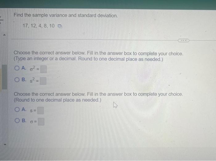 Solved Find the sample variance and standard deviation. | Chegg.com