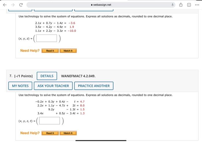 Solved Use technology to solve the system of equations. | Chegg.com