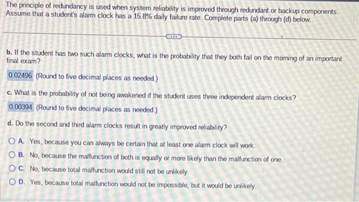 Solved The principle of redundancy is used when system | Chegg.com