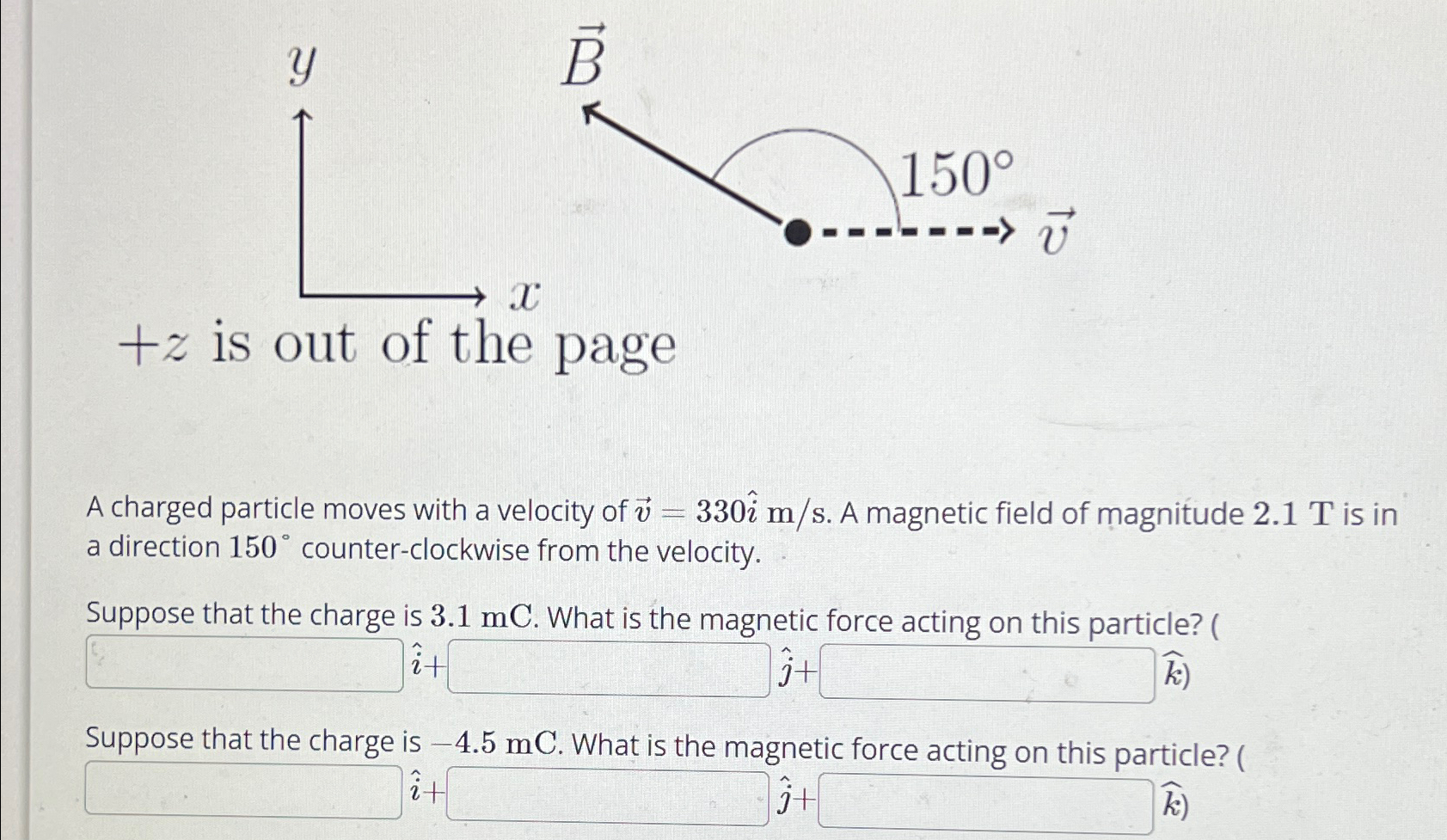 Solved +z ﻿is out of the pageA charged particle moves with a | Chegg.com