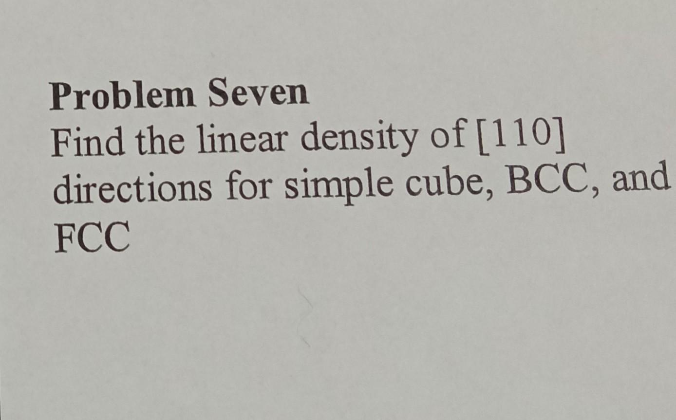 Solved Problem Seven Find the linear density of [110] | Chegg.com