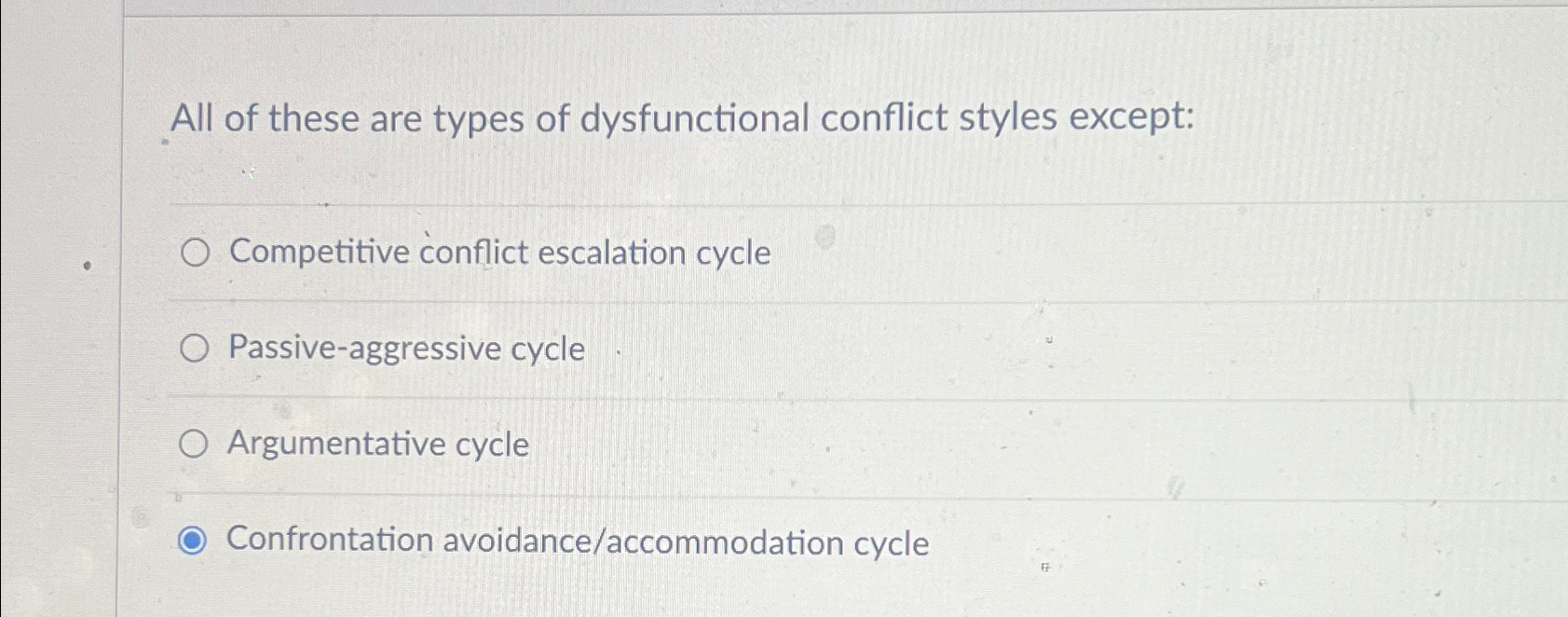 Solved All of these are types of dysfunctional conflict | Chegg.com
