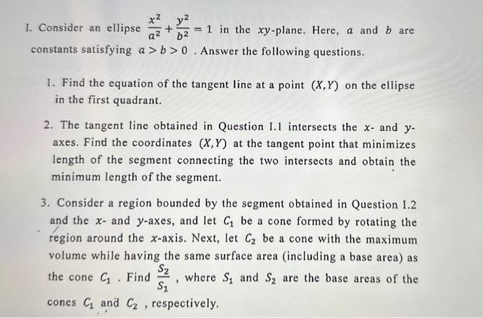 Solved Consider an ellipse a2x2+b2y2=1 in the xy-plane. | Chegg.com