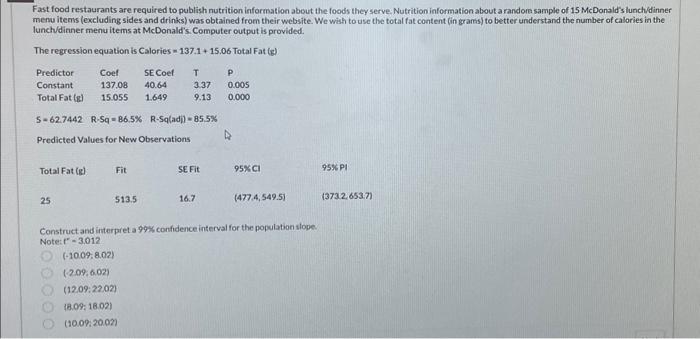 Solved Fast food restaurants are required to publish | Chegg.com