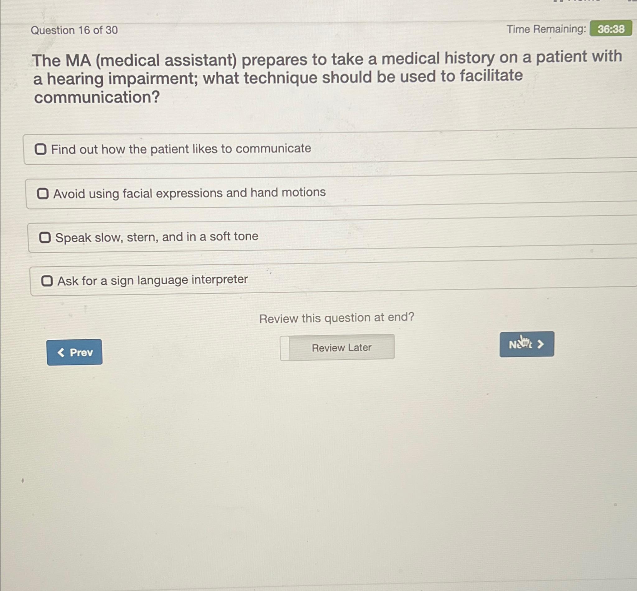 Solved Question 16 ﻿of 30Time Remaining:The MA (medical | Chegg.com