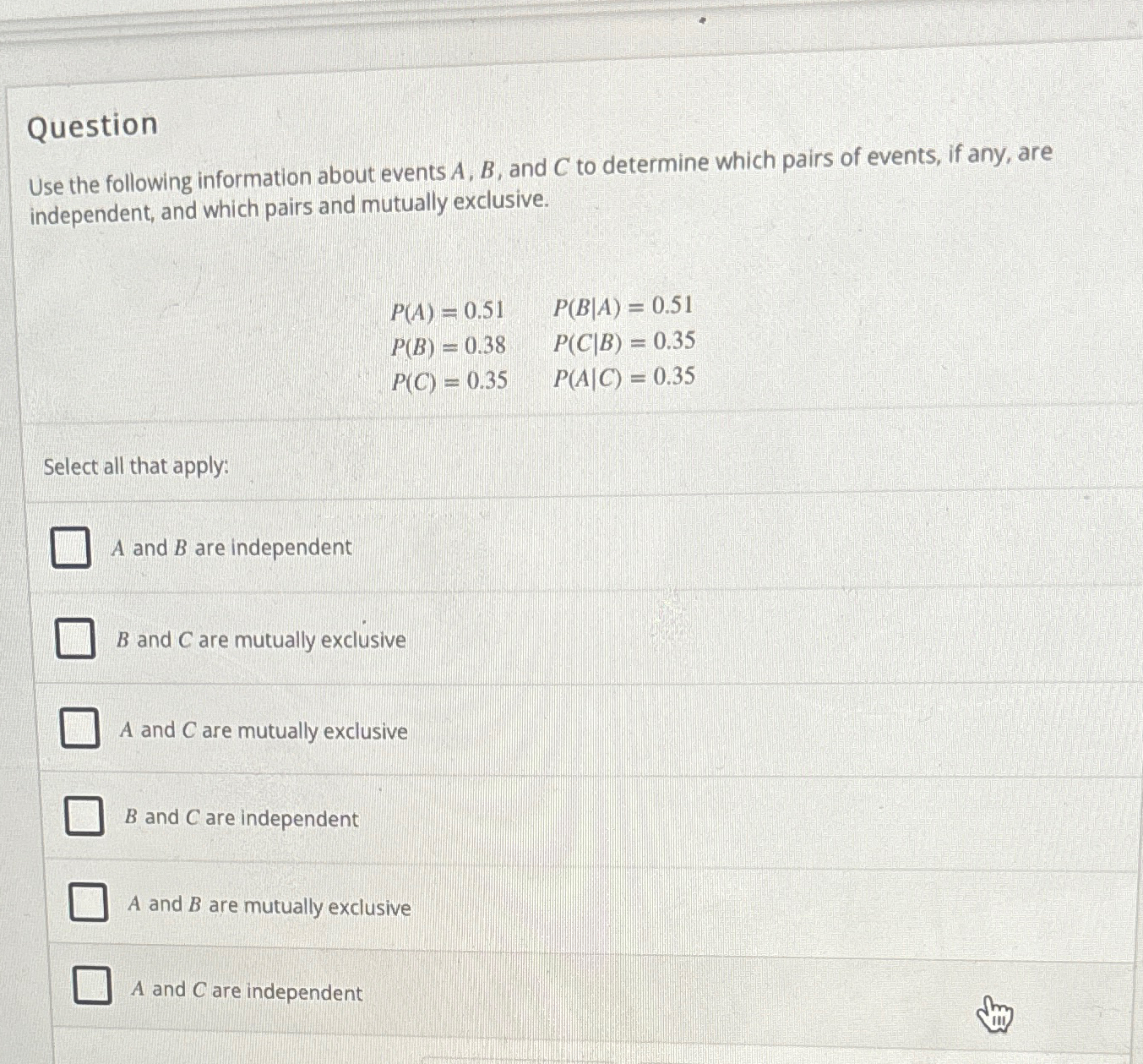 Solved QuestionUse the following information about events | Chegg.com
