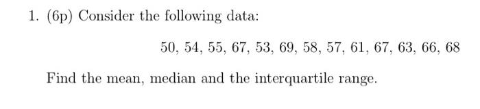 Solved 1. (6p) Consider the following data: | Chegg.com