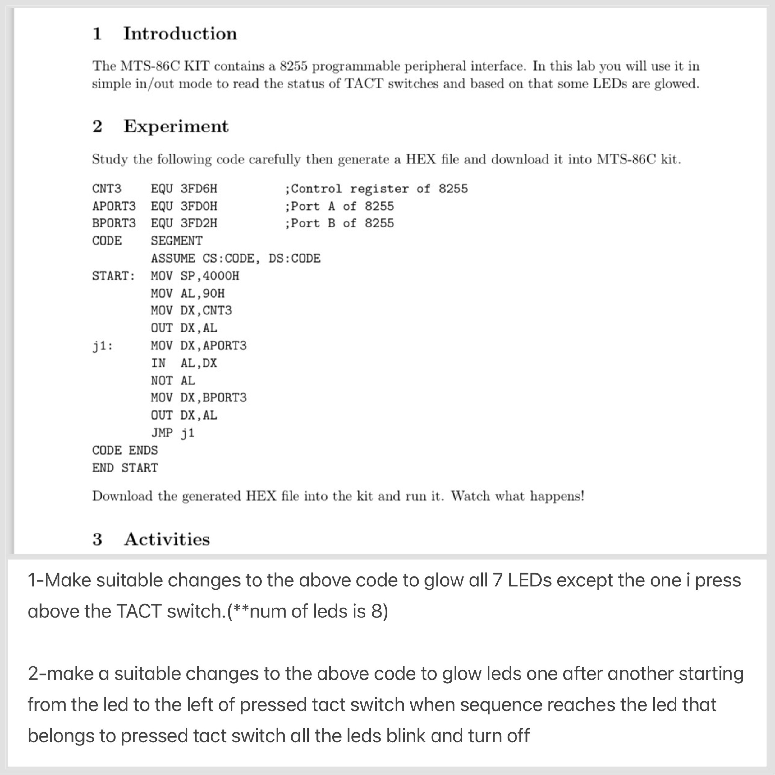 Solved 1 ﻿IntroductionThe MTS-86C KIT contains a 8255 | Chegg.com
