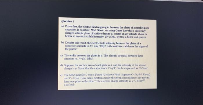 Solved Question I a) Prove that, the electric field reigning | Chegg.com