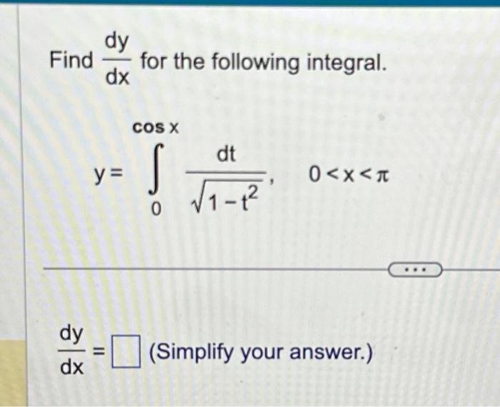 Solved dy Find for the following integral. dx dy dx y= COS X | Chegg.com