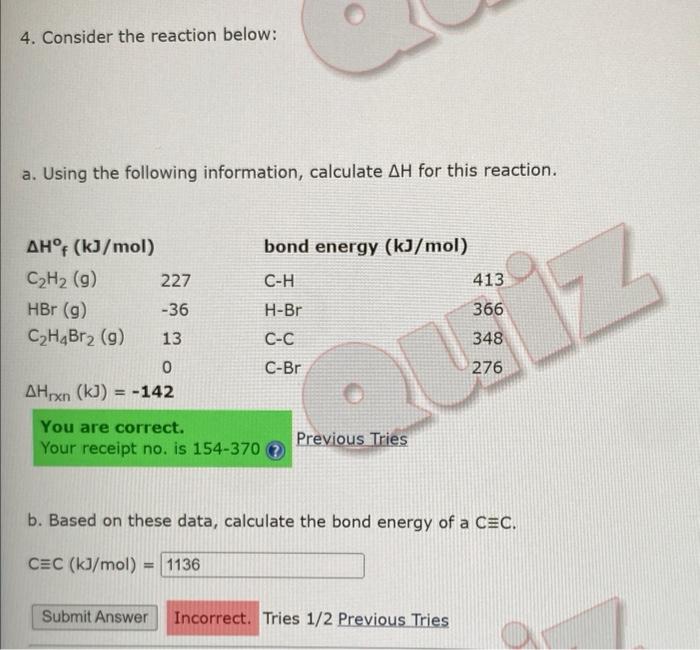Solved 4. Consider the reaction below: a. Using the | Chegg.com