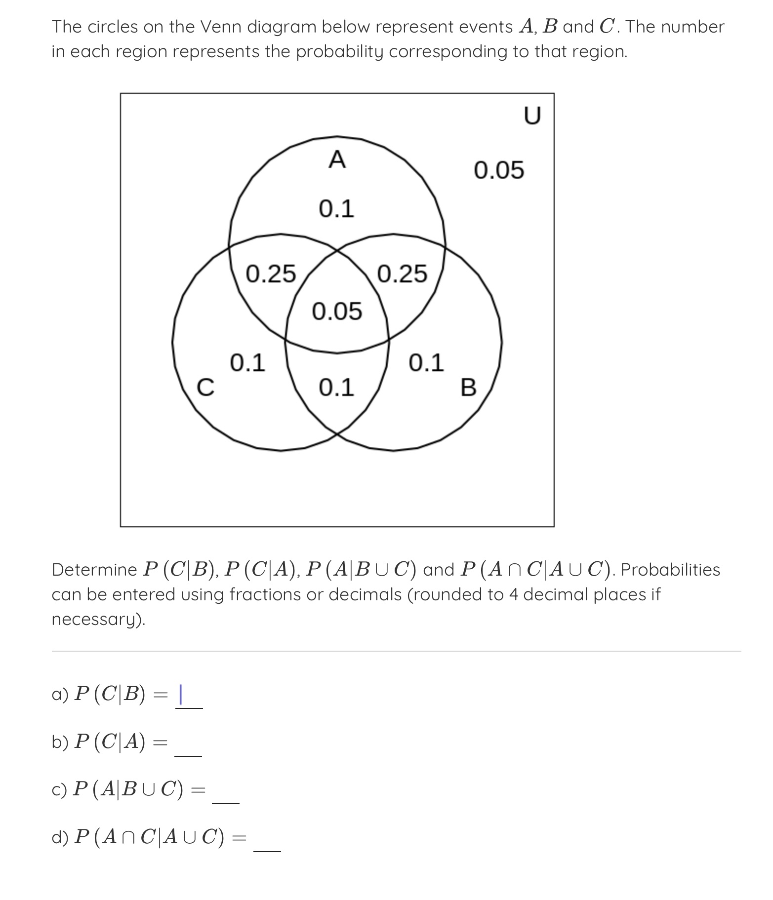 Solved The circles on the Venn diagram below represent | Chegg.com