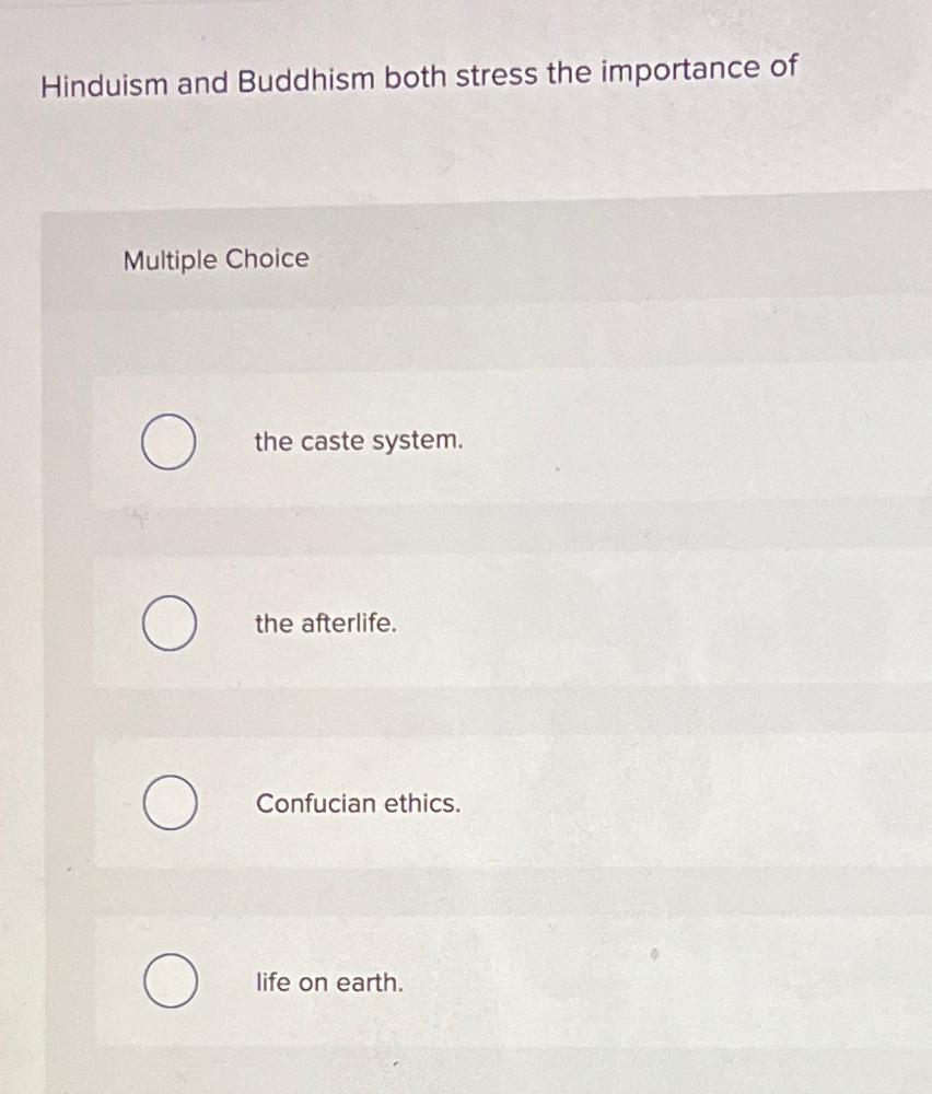 Solved Hinduism and Buddhism both stress the importance | Chegg.com
