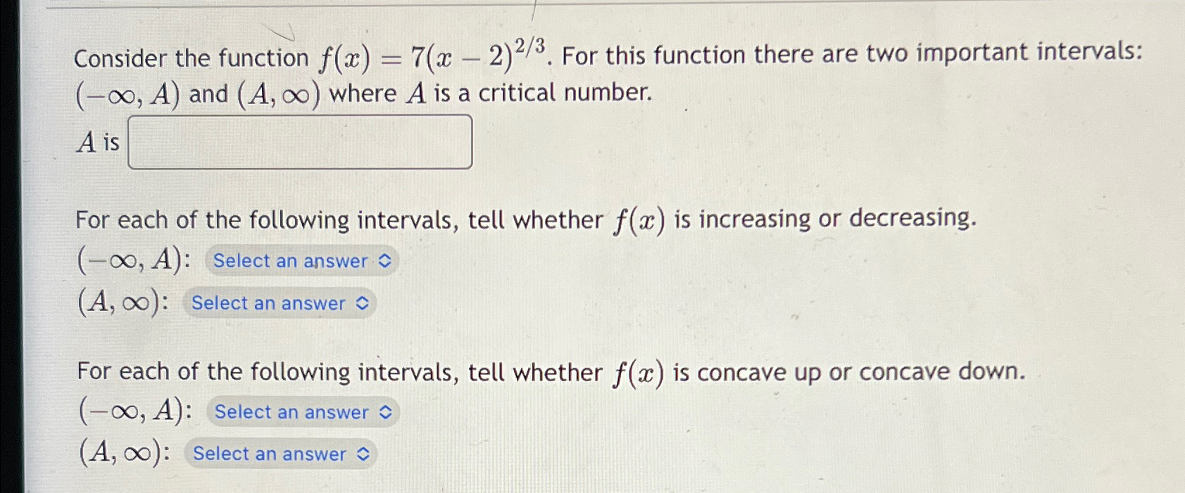 Solved Consider the function f(x)=7(x-2)23. ﻿For this | Chegg.com