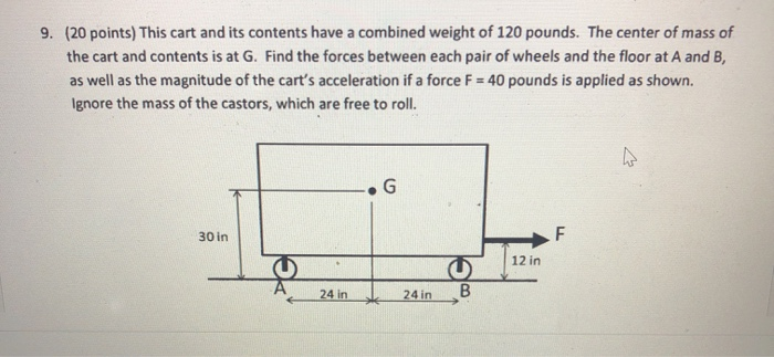 Solved 9. (20 points) This cart and its contents have a | Chegg.com
