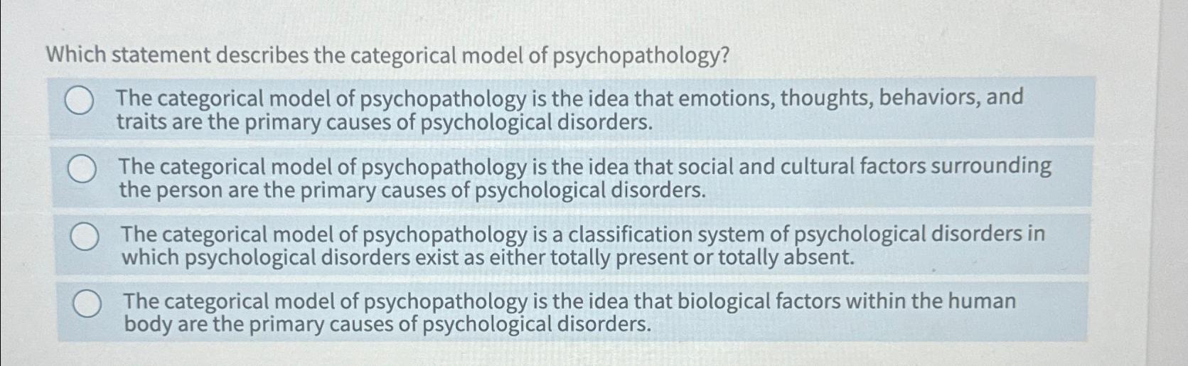 Solved Which statement describes the categorical model of | Chegg.com