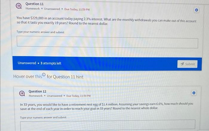 Solved You have $229,000 in an account today paying 2.3% | Chegg.com