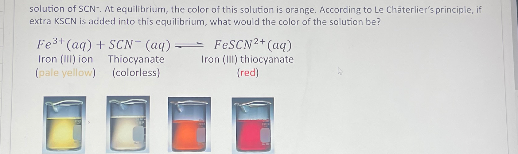 Solved A blood red comple FeSCN2+ ﻿can be formed by | Chegg.com