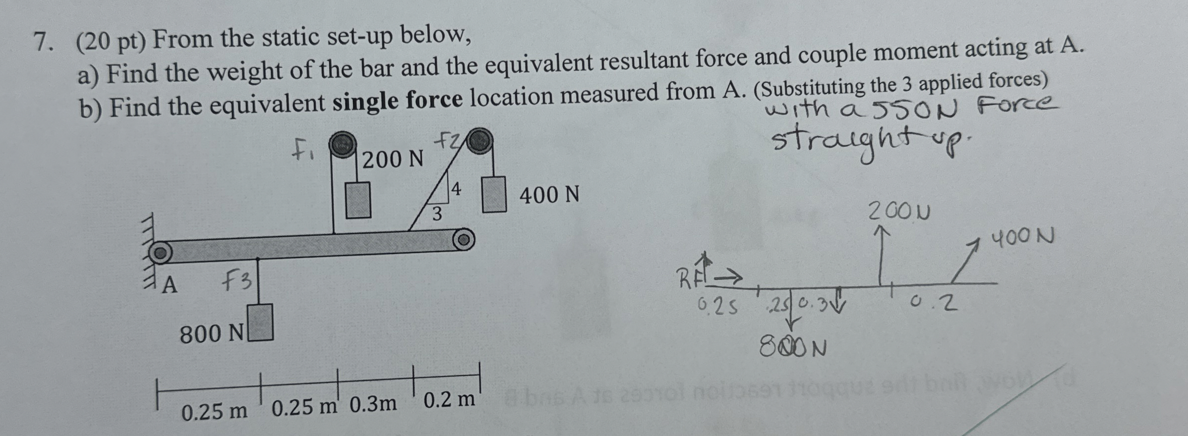 Solved (20pt) ﻿From the static set-up below,a) ﻿Find the | Chegg.com