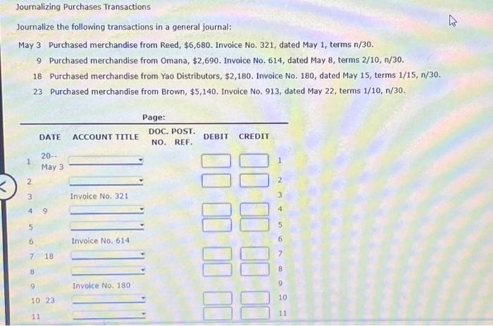Solved Journalizing Purchases Transactions Journalize the | Chegg.com