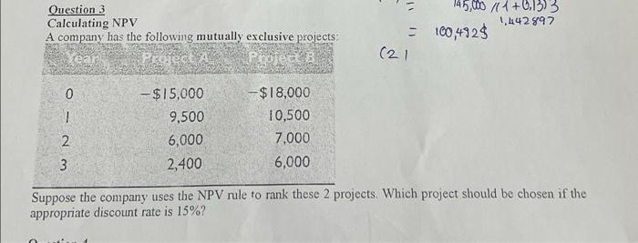 Solved Question 3 Calculating NPV A comnanv has the | Chegg.com