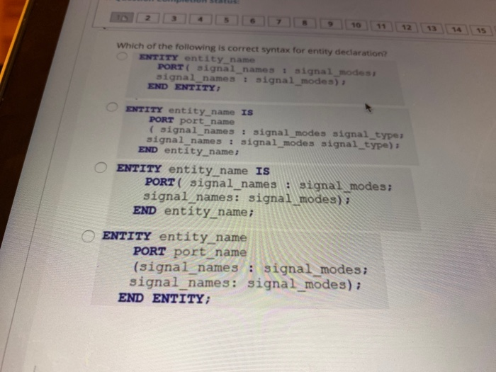 Solved Which of the following is correct syntax for entity | Chegg.com