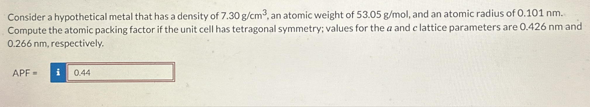 Consider a hypothetical metal that has a density of | Chegg.com