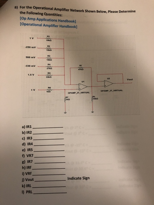 Solved 8) For the Operational Amplifier Network Shown Below, | Chegg.com