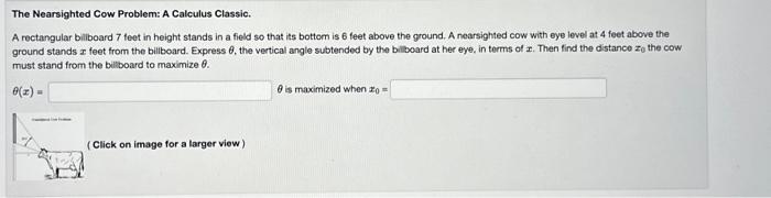 Solved The Nearsighted Cow Problem: A Calculus Classic. A | Chegg.com
