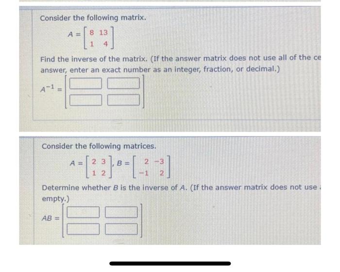 Solved Consider the following matrix. A=[81134] Find the | Chegg.com