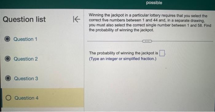 Solved Question list ∣← Winning the jackpot in a particular | Chegg.com