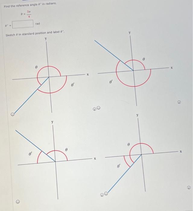 Solved Find the reference angle θ′ in radians. | Chegg.com