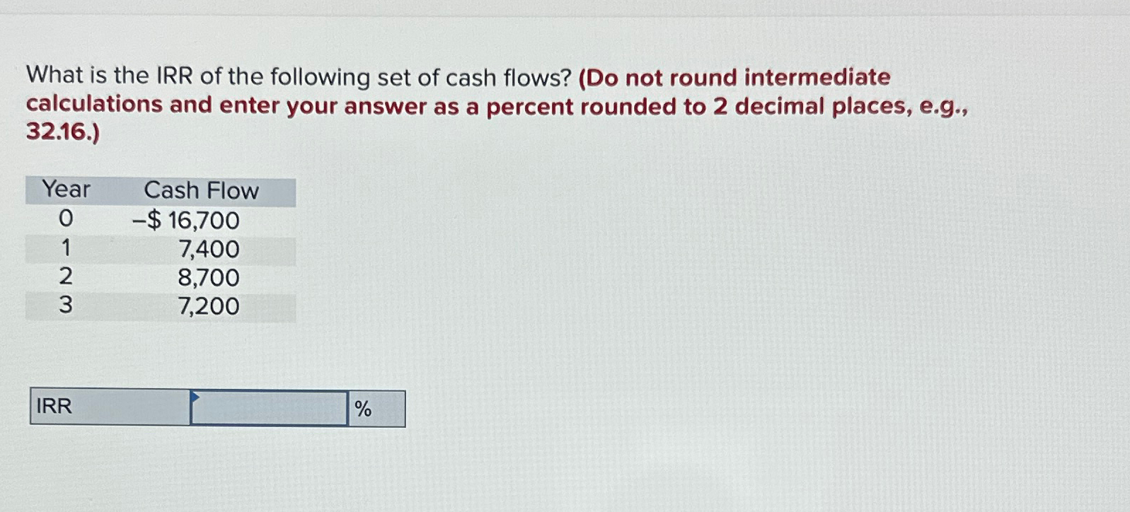 Solved What is the IRR of the following set of cash flows? | Chegg.com