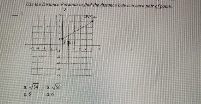 Solved Use the Distance Formula to find the distance between | Chegg.com
