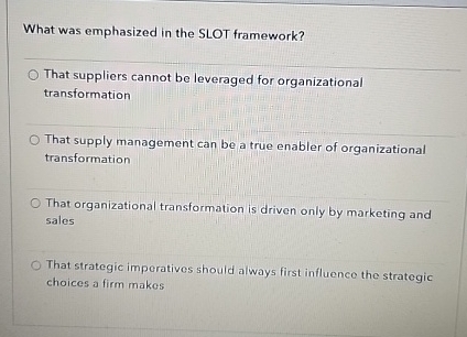 Solved What was emphasized in the SLOT framework?That | Chegg.com