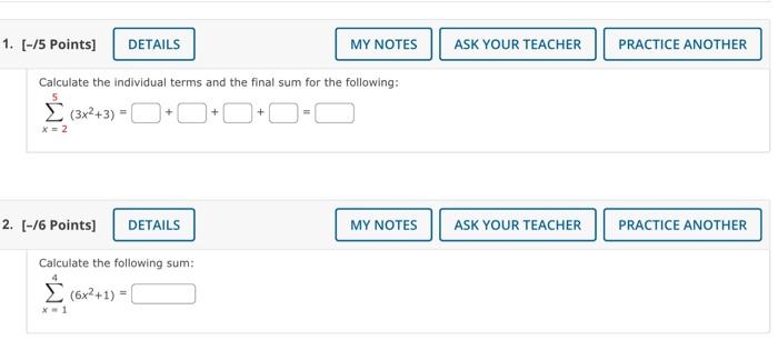 Solved Calculate the individual terms and the final sum for | Chegg.com