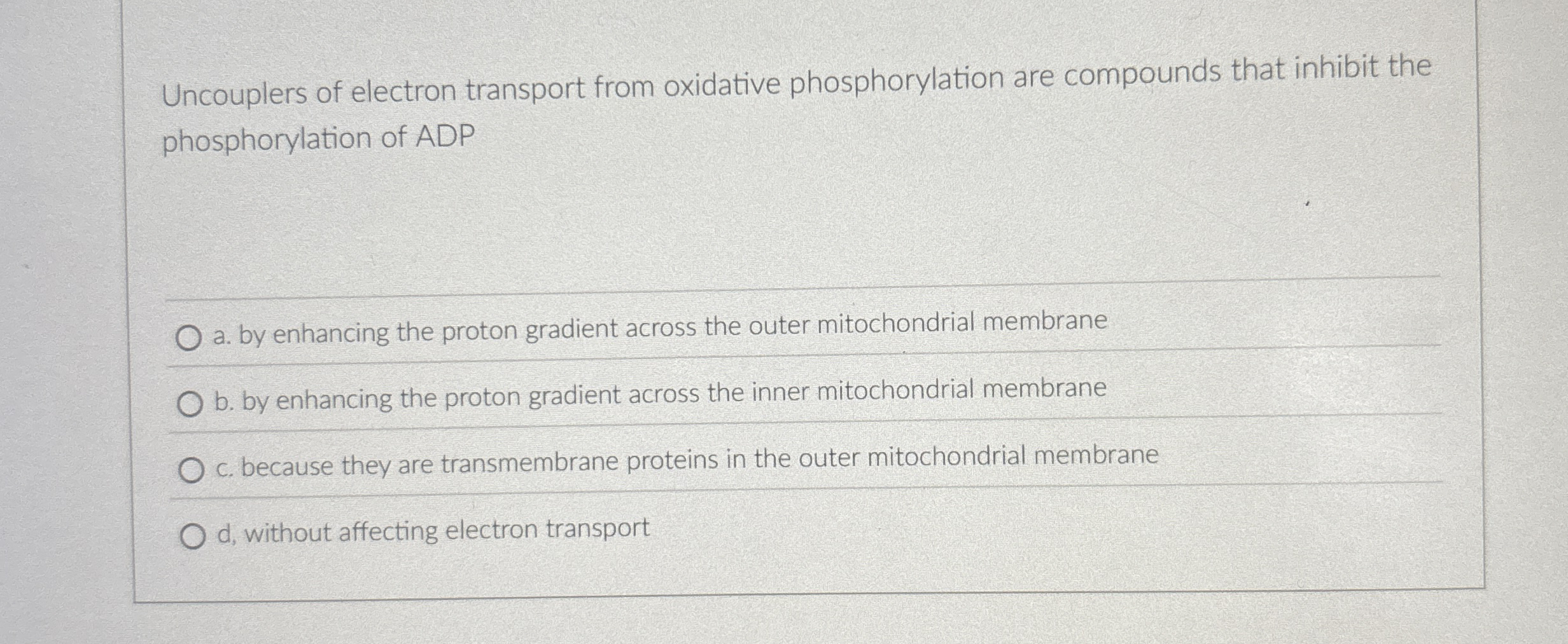 Solved Uncouplers of electron transport from oxidative | Chegg.com