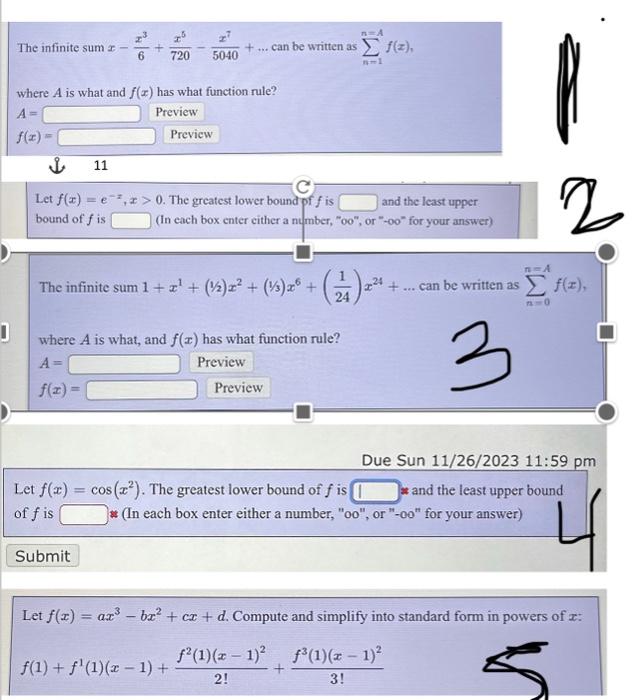 Solved The infinite sumx−6x3+720x5−5040x7+… can be written | Chegg.com