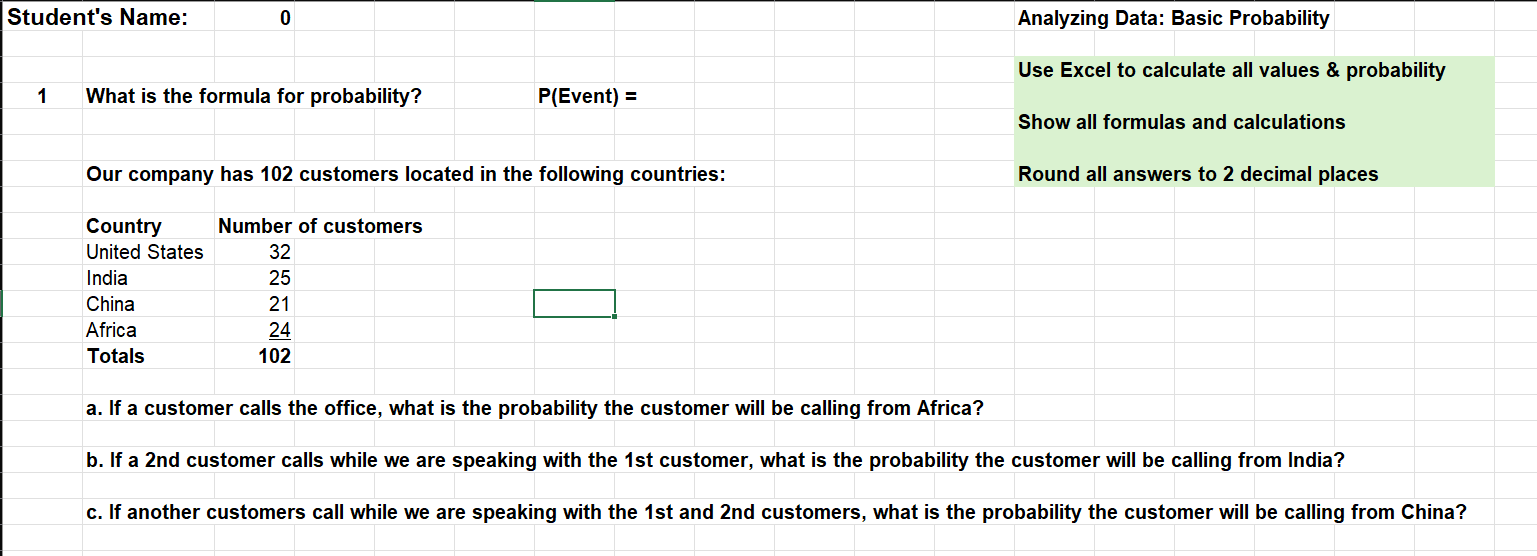 Solved Student's Name:1 ﻿What is the formula for | Chegg.com