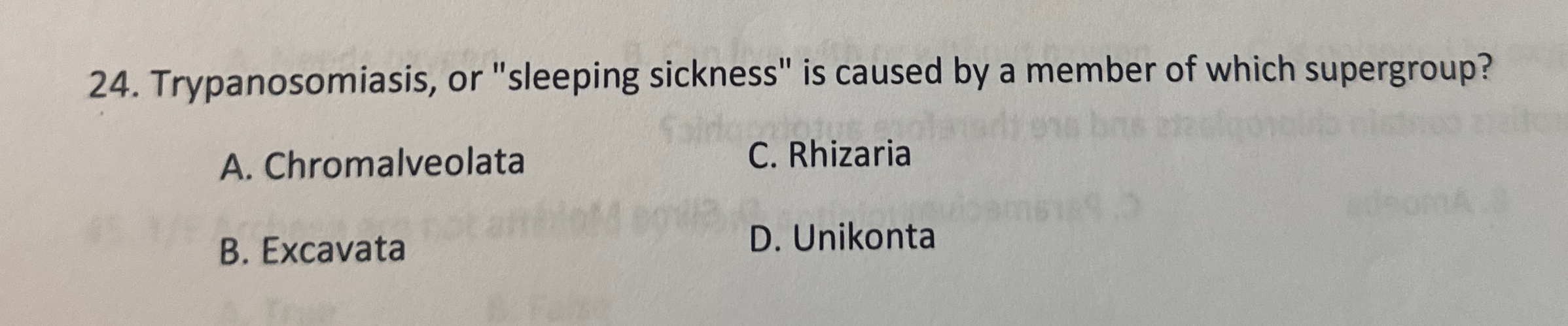 Solved Trypanosomiasis, or "sleeping sickness" is caused by | Chegg.com