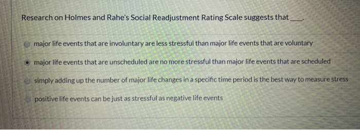 Solved Research on Holmes and Rahe's Social Readjustment | Chegg.com