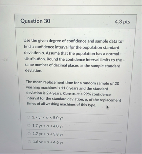 Solved Question 304.3 ﻿ptsUse the given degree of confidence | Chegg.com