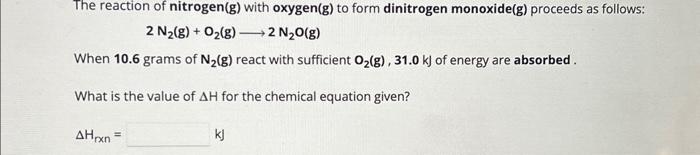 Solved The reaction of nitrogen(g) with oxygen(g) to form | Chegg.com