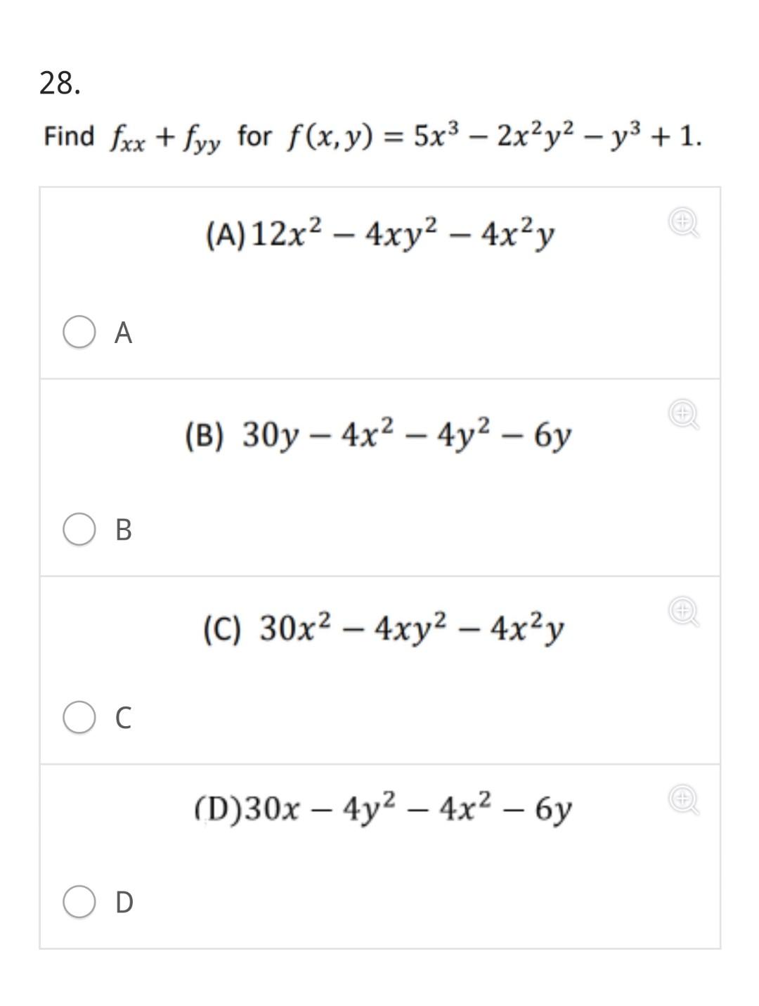 Solved 28. Find fxx + fyy for f(x,y) = 5x³ 2x²y² - y² + 1. | Chegg.com
