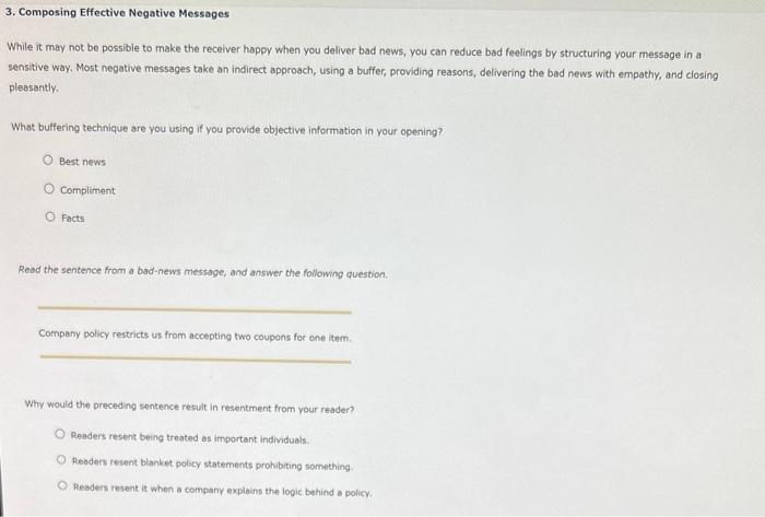 3. Composing Effective Negative Messages While it may | Chegg.com
