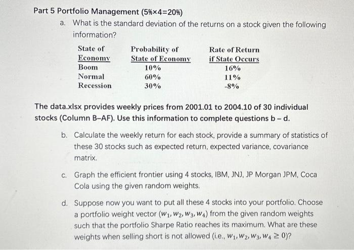 Solved Part 5 Portfolio Management (5%×4=20%) a. What is the | Chegg.com