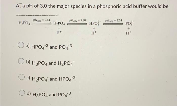 Solved At a pH of 3.0 the major species in a phosphoric acid | Chegg.com