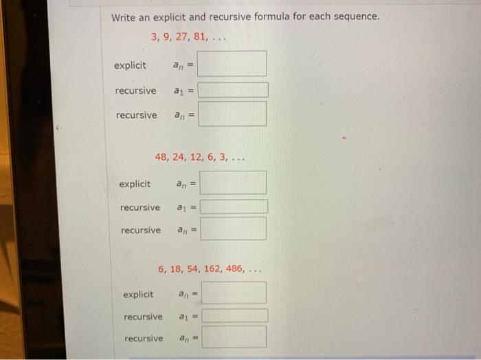 Solved Write an explicit and recursive formula for each | Chegg.com